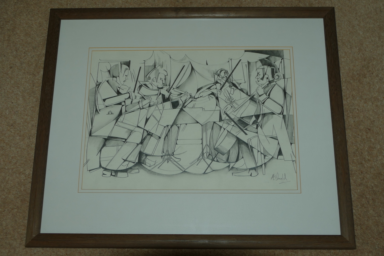 Cubist Pencil Drawing- Quartet Of Musicians - Signed McDonald